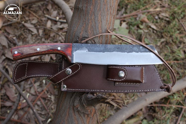 Timber Tamer - Hand Forged Carbon Steel Bushcraft Knife with Leather ...